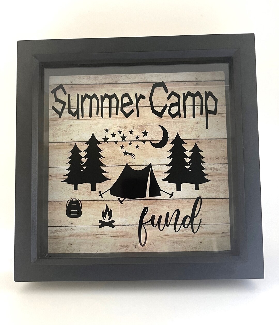 Summer Camp Fund Bank, Camping, Tent, Vacation, Shadow Box, Customize ...