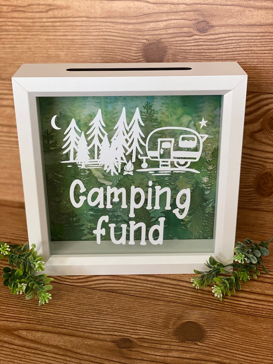 Camping Backpacking Vacation Fund Bank, Shadow Box, Personalize, Travel ...