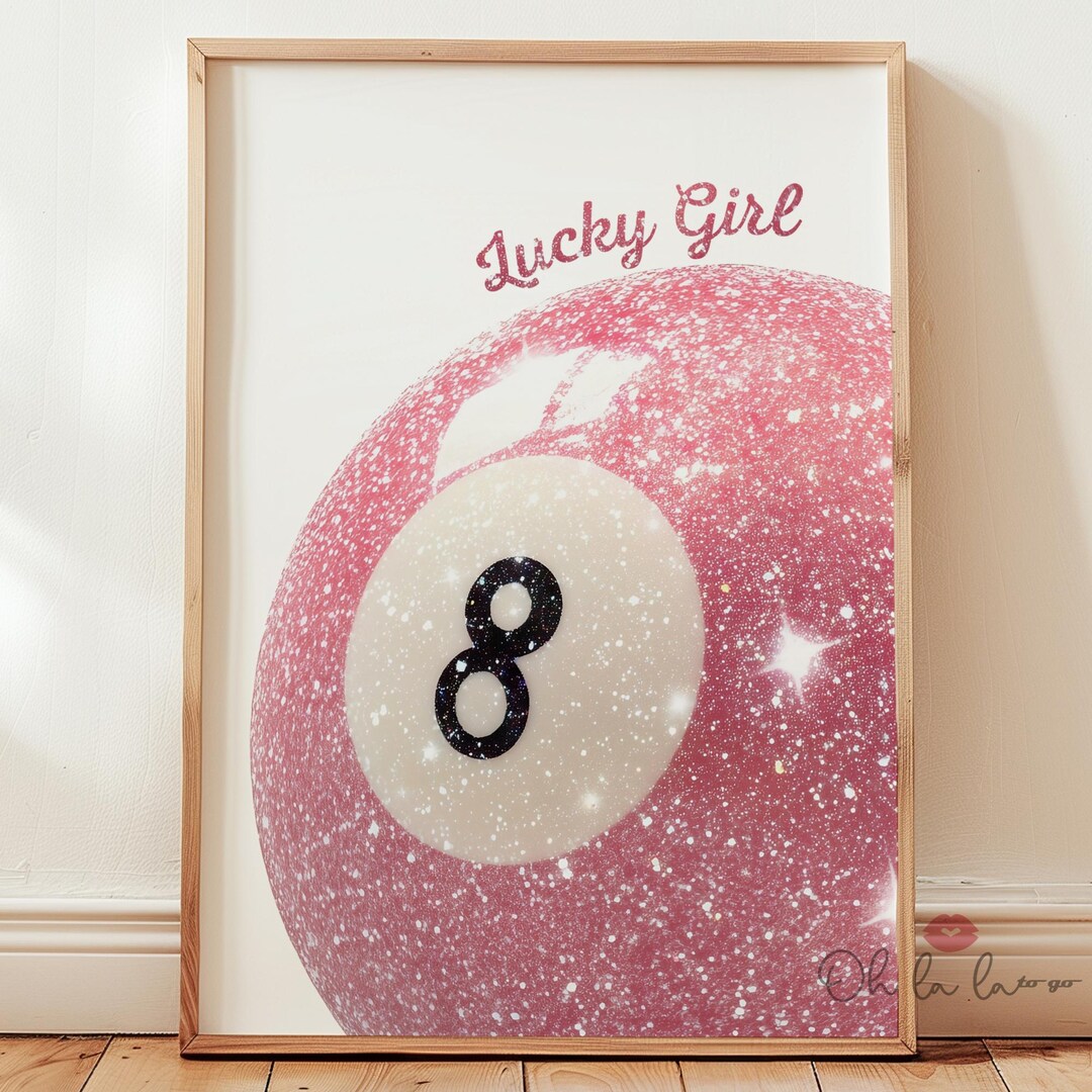 Retro Poster Pink Glitter Pool Ball Lucky Girl : Digital Wall Art - Etsy