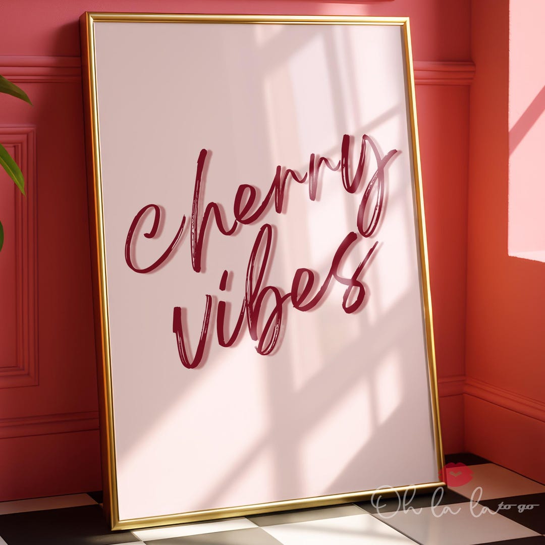 Cherry Vibes Wall Art | Pink Retro Wall Art | Burgundy Pink Aesthetic ...