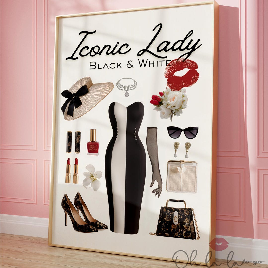 Iconic Lady Black & White Fashion Art Print | Vintage Hollywood Glamour ...