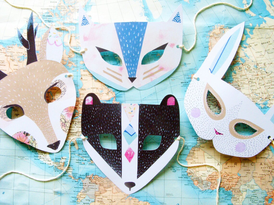 Printable Pastel Animal Paper Mask Set, Gift, Home Decor, Woodland ...