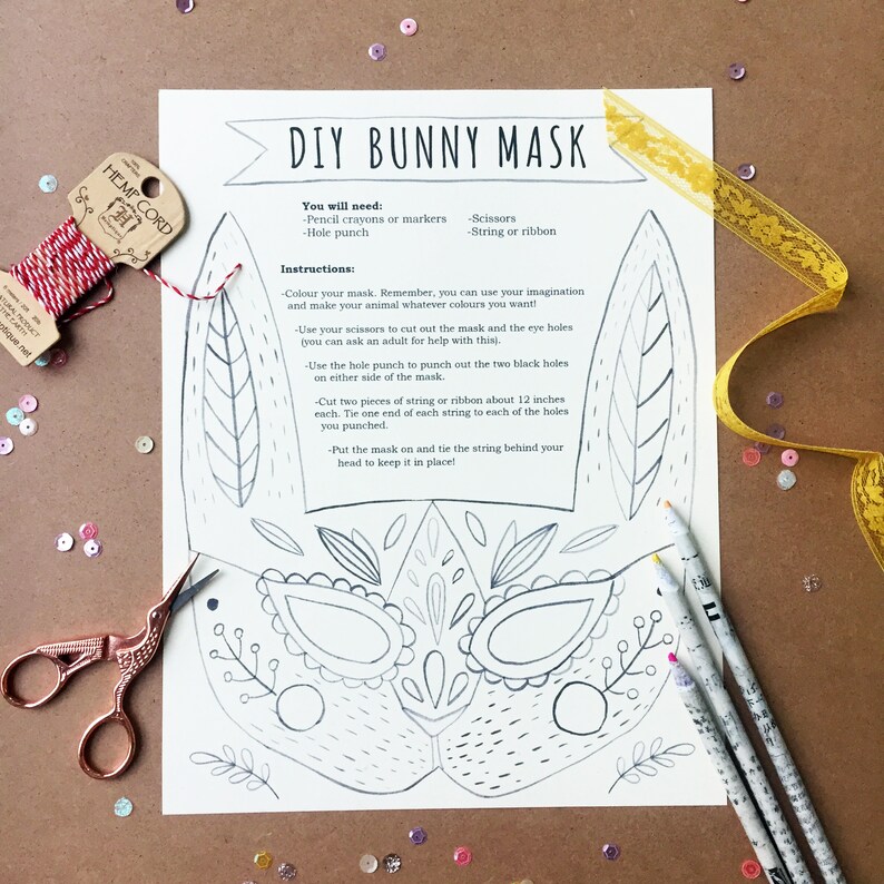 Printable Mask Set - DIY Animal Paper Craft Coloring Sheet Party Favor ...
