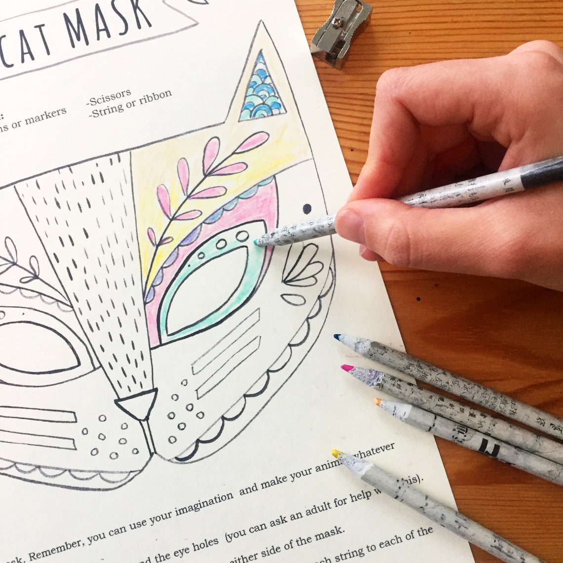 Printable Cat Mask - DIY Animal Paper Craft Coloring Sheet Party Favor ...