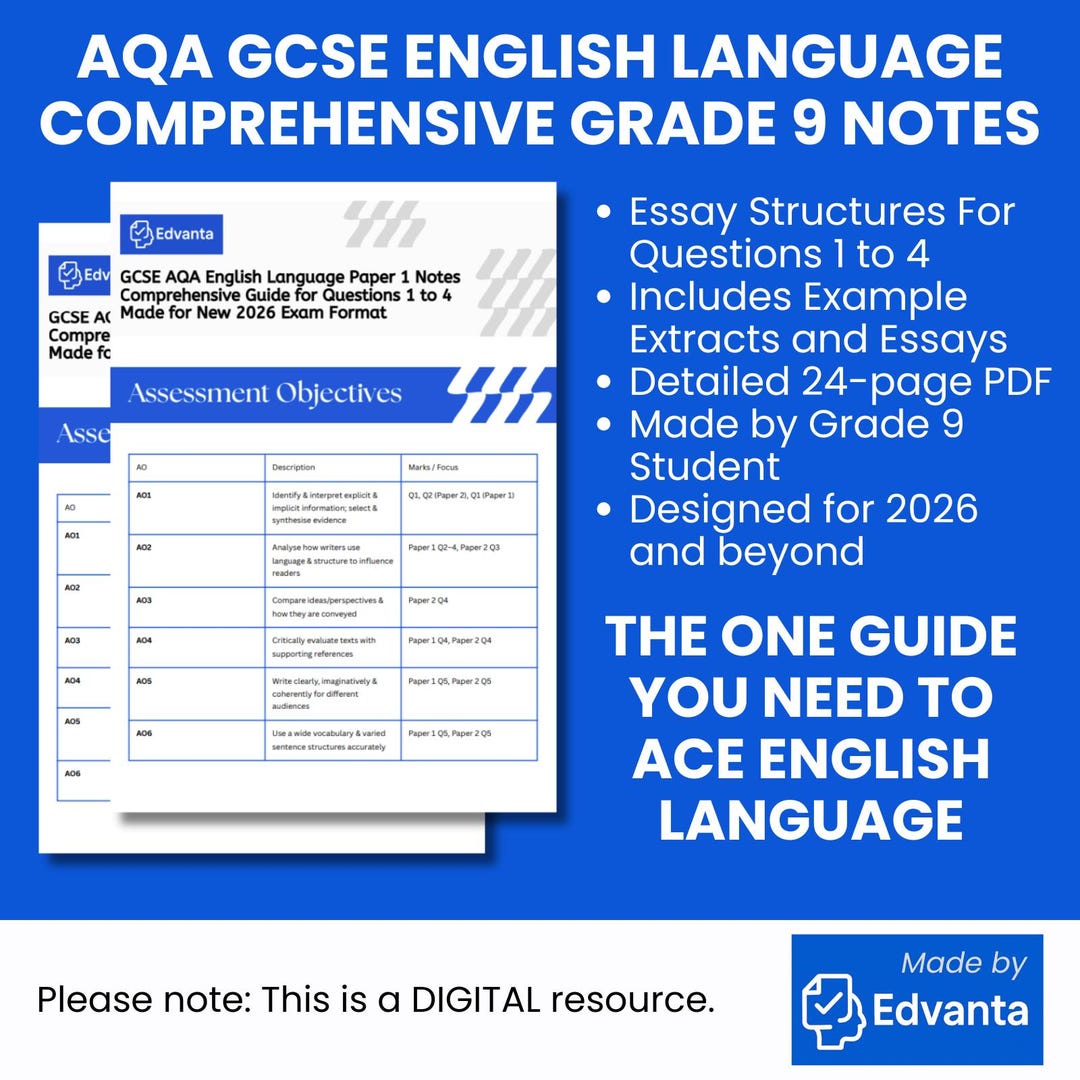 Digital GCSE AQA English Language Grade 9 Revision Study Notes *made ...