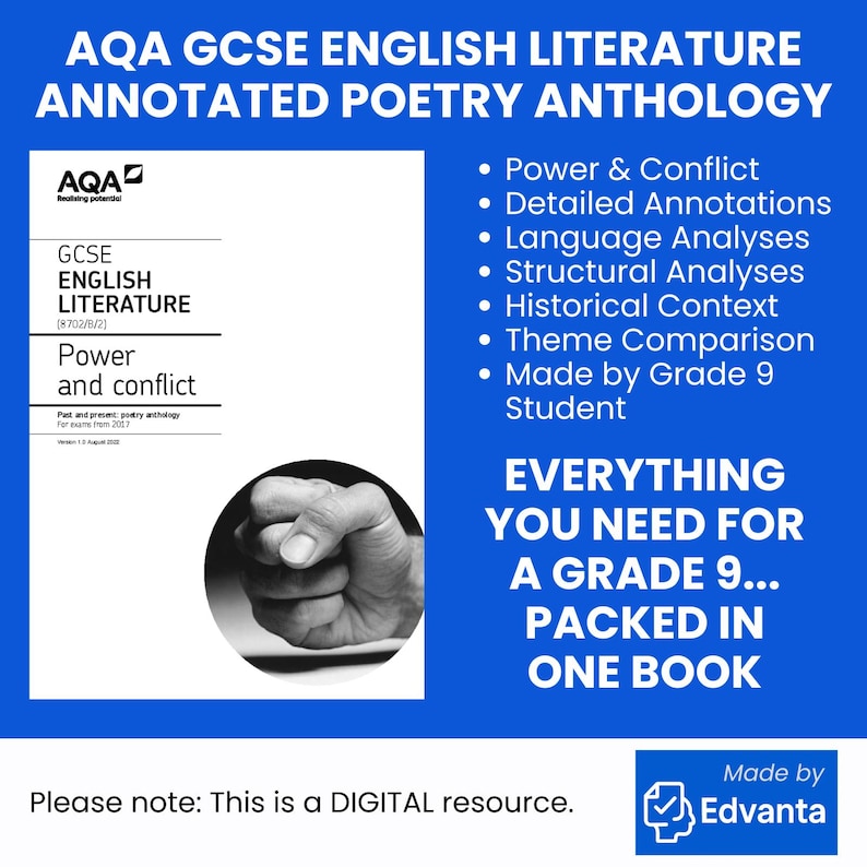 Digital GCSE AQA English Literature Power & Conflict ANNOTATED Poetry ...