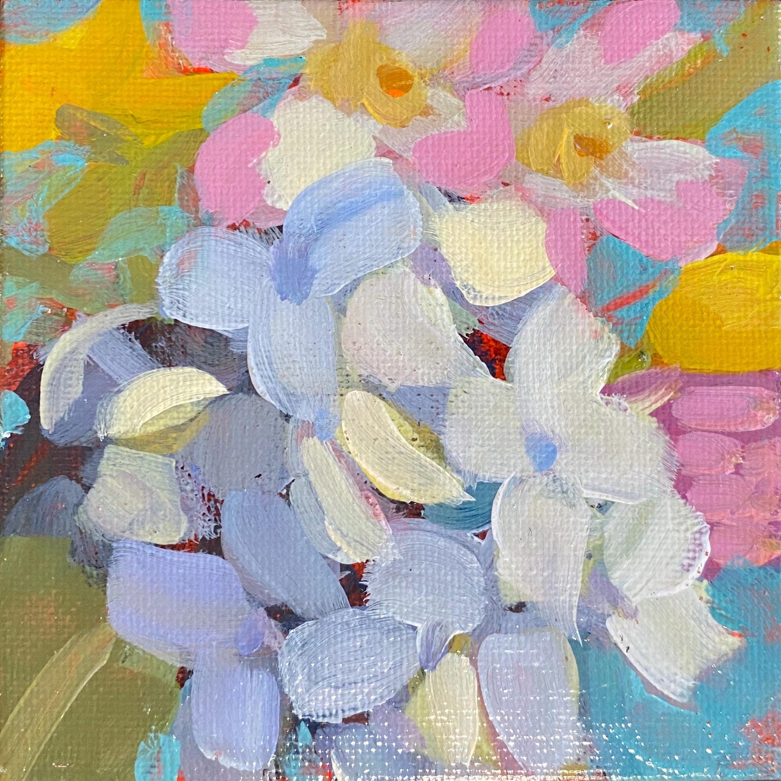 Abstract Hydrangea Painting on 4x4 Canvas: Floral Refrigerator Magnet ...