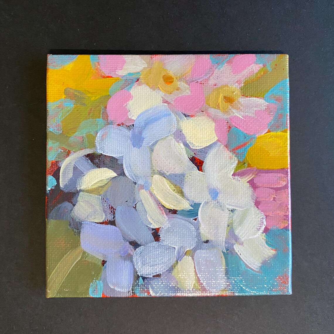 Abstract Hydrangea Painting on 4x4 Canvas: Floral Refrigerator Magnet ...