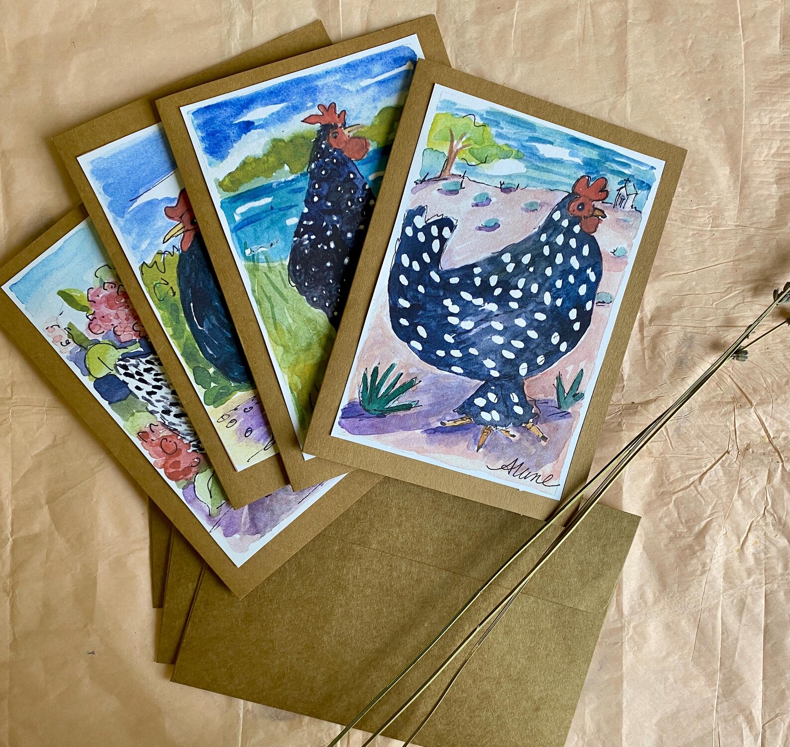 Set of Four Blank Note Cards, Prints From My Original Watercolors. 5x7 ...