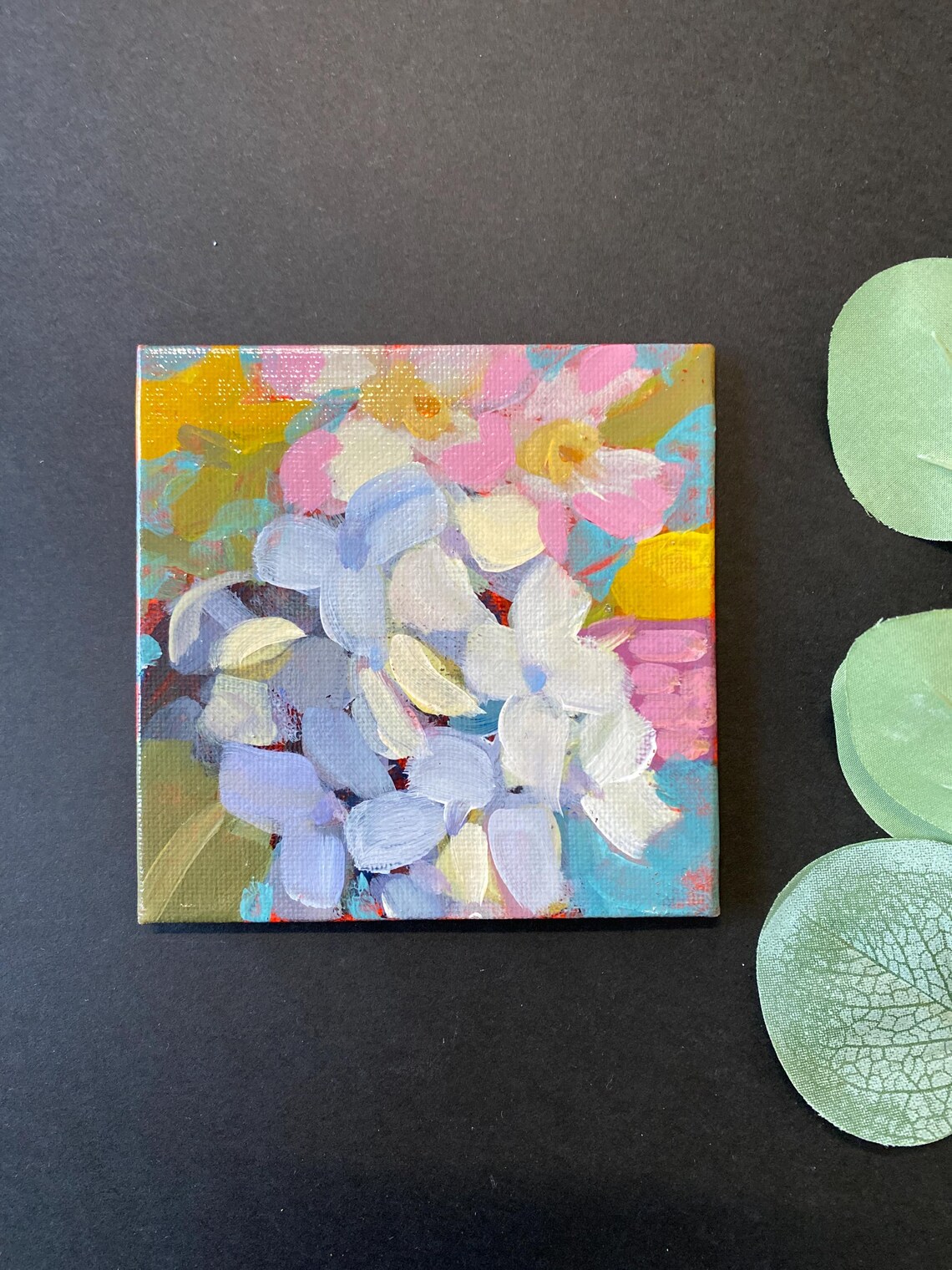 Abstract Hydrangea Painting on 4x4 Canvas: Floral Refrigerator Magnet ...
