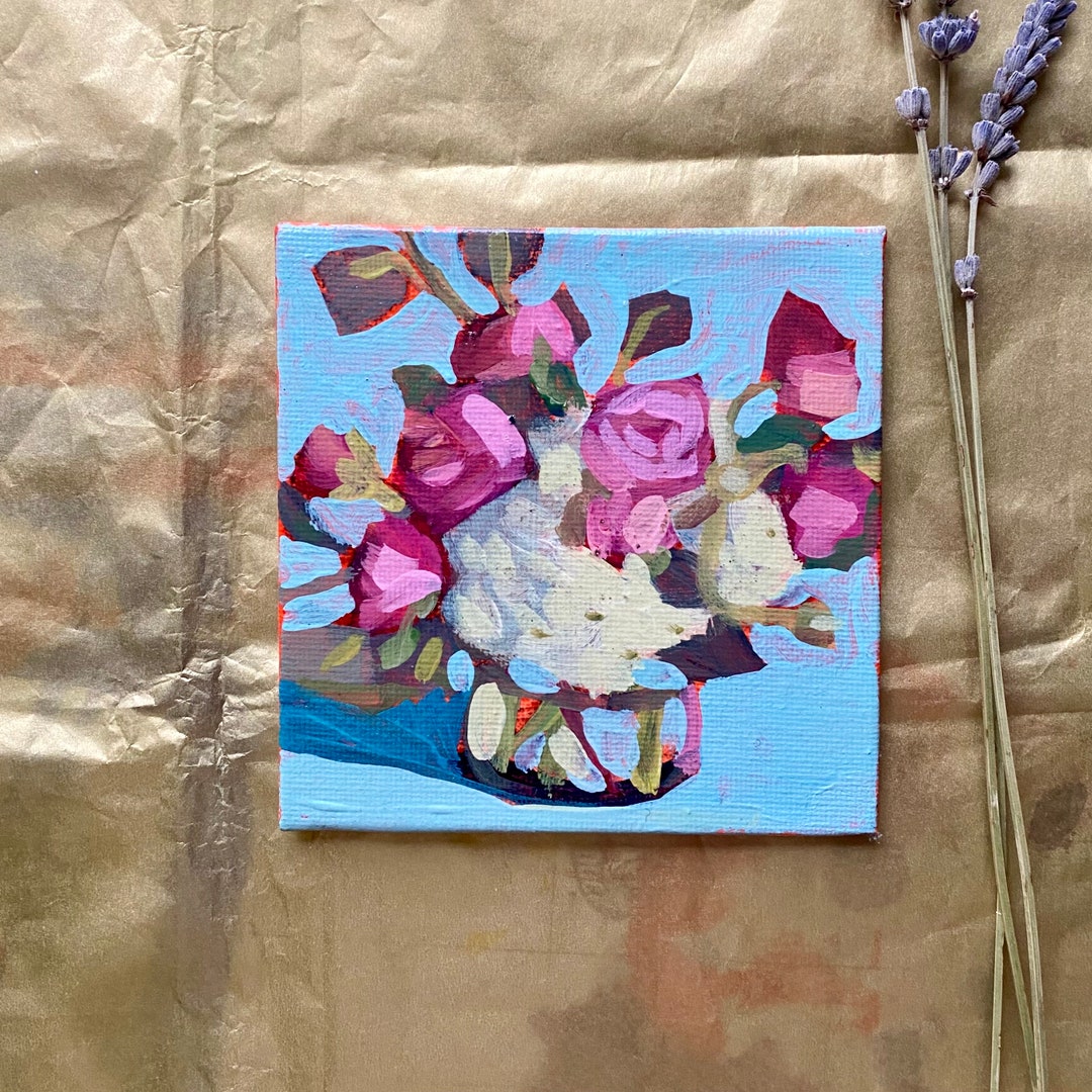 Mini Acrylic Painting on 4x4 Canvas With Magnets Attached on Back ...