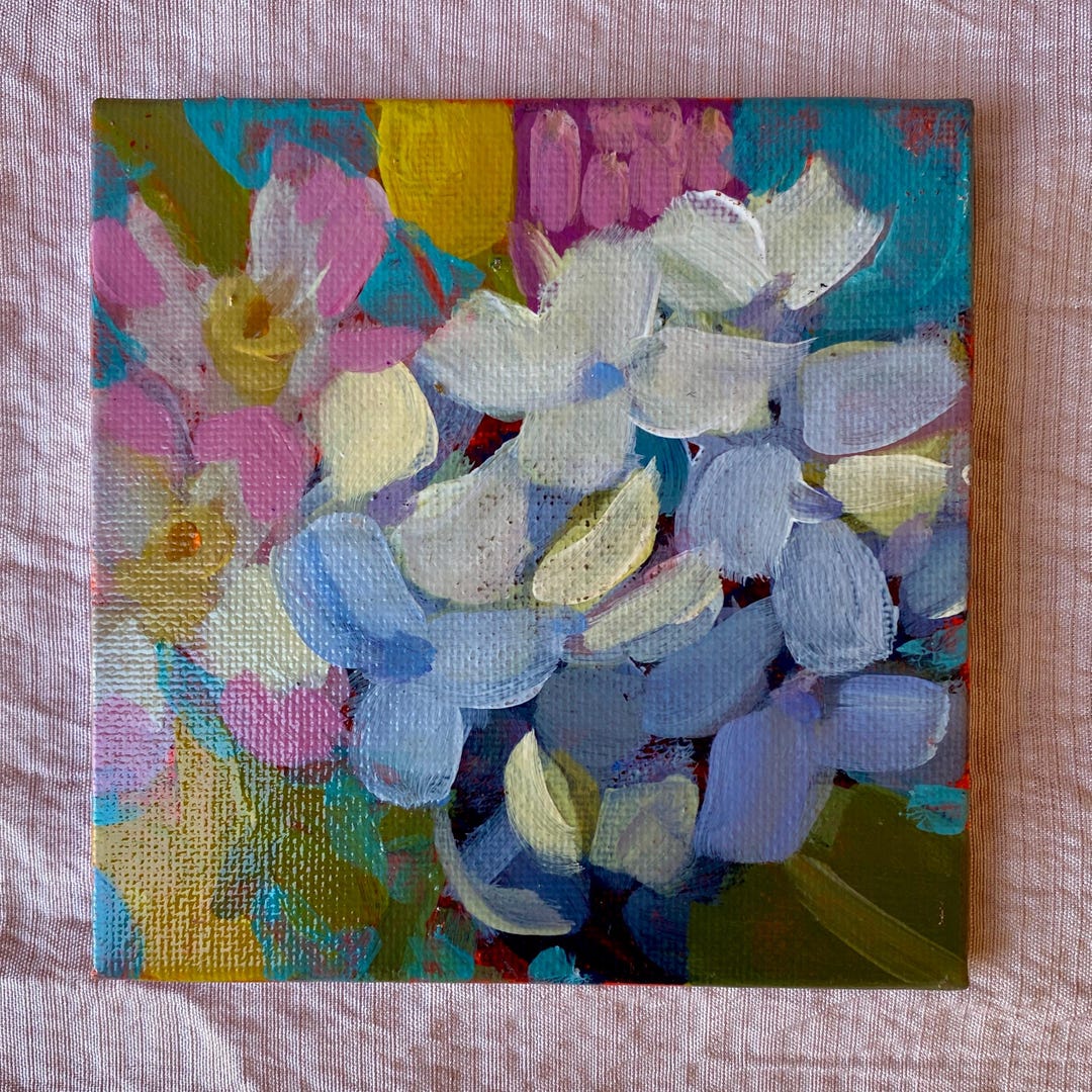 Abstract Hydrangea Painting on 4x4 Canvas: Floral Refrigerator Magnet ...