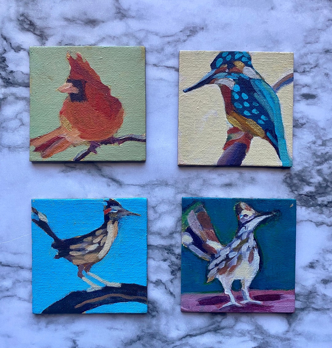 Any Four Bird Magnets Acrylic on Canvas Covered Magnet 3x3x1/8th Inch ...