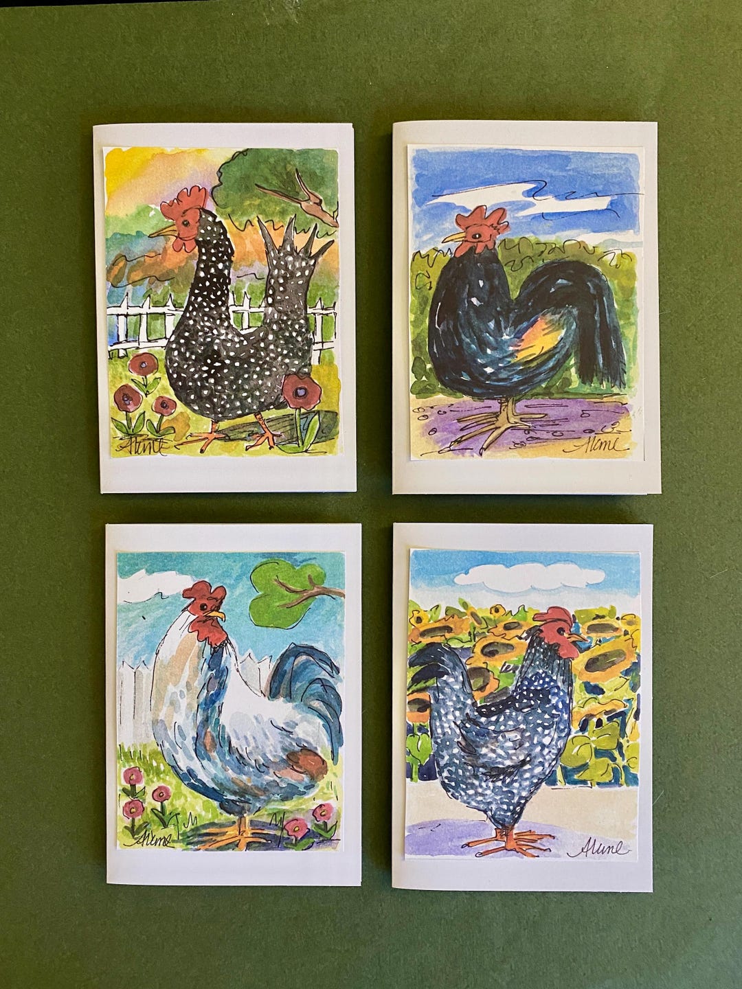 Chicken Greeting Cards, Prints From Original Watercolors. Blank, 5x7 ...