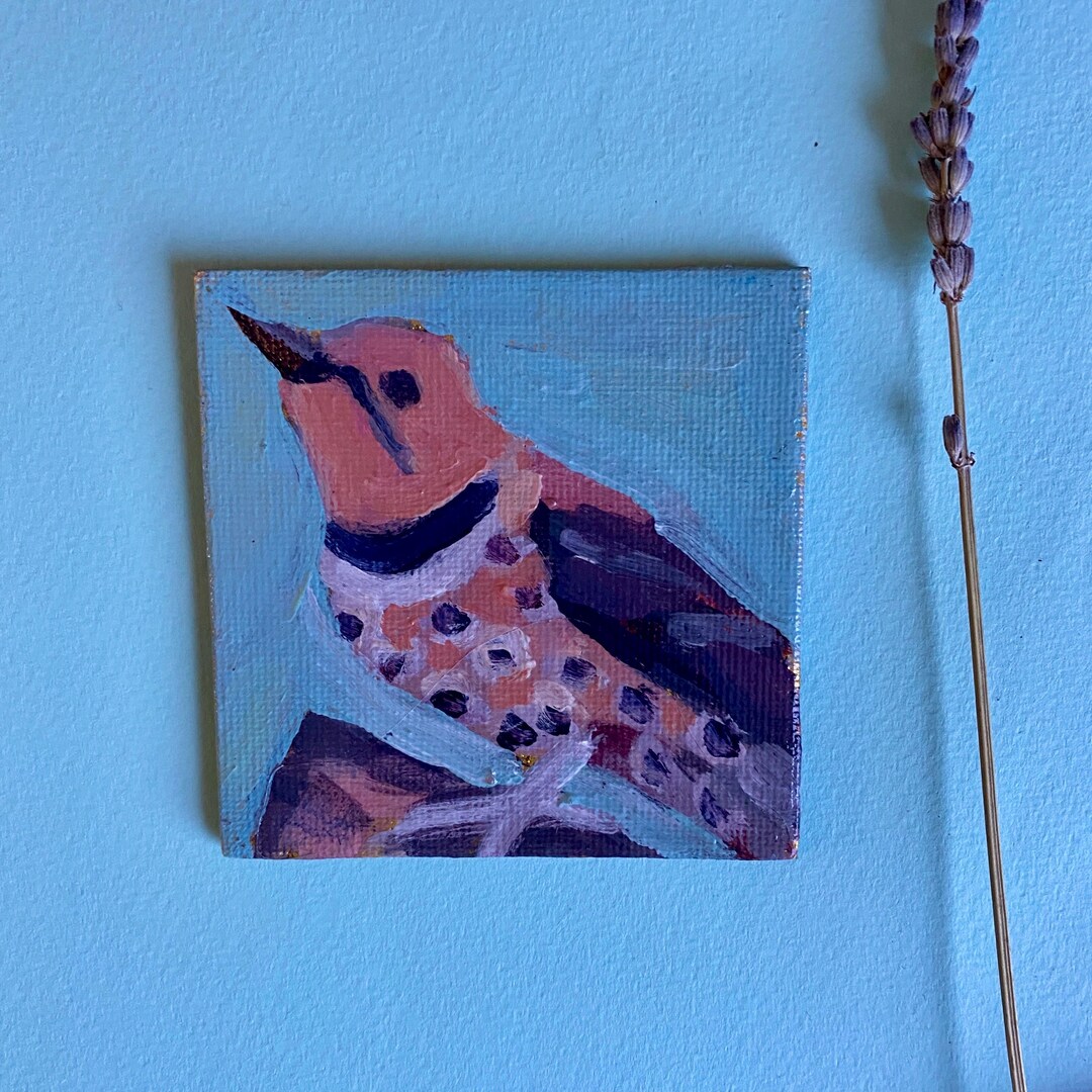 Flicker Bird Original Acrylic Painting on Canvas Covered Magnet 3x3x1 ...