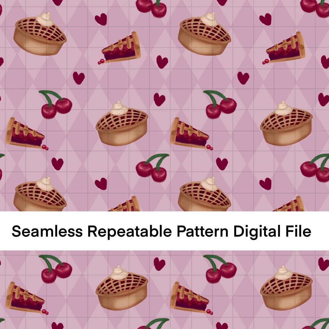 Cherry Pie Cream Cake Pink Red Fruit || Seamless Repeatable Digital ...