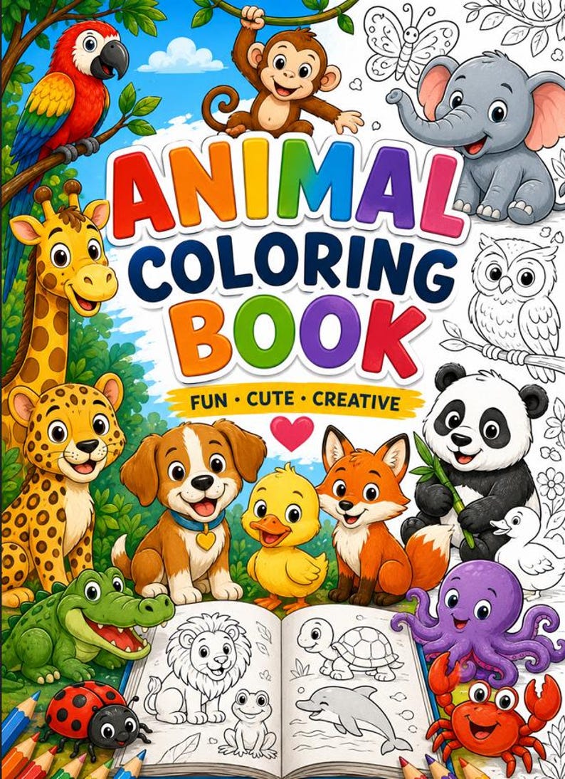 Animal Coloring Book - Cozy Digital Coloring Book for Kids Ages 3-7 ...