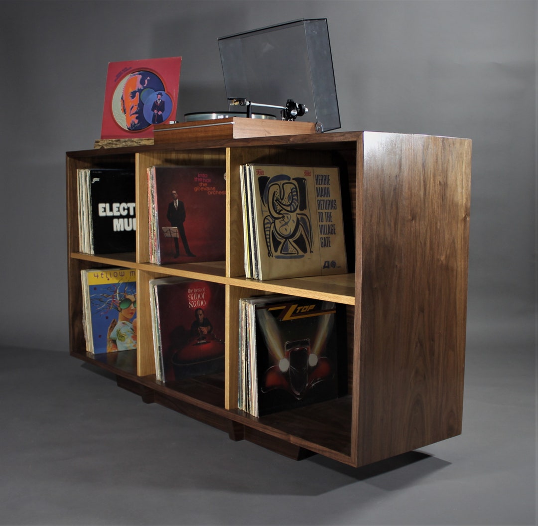Solid Two Tier Handmade Walnut Record Case Bookcase With White Oak ...