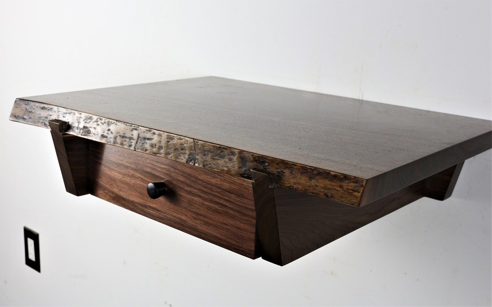 Custom Walnut Live Edge Shelf Floating Single Drawer Entry - Etsy
