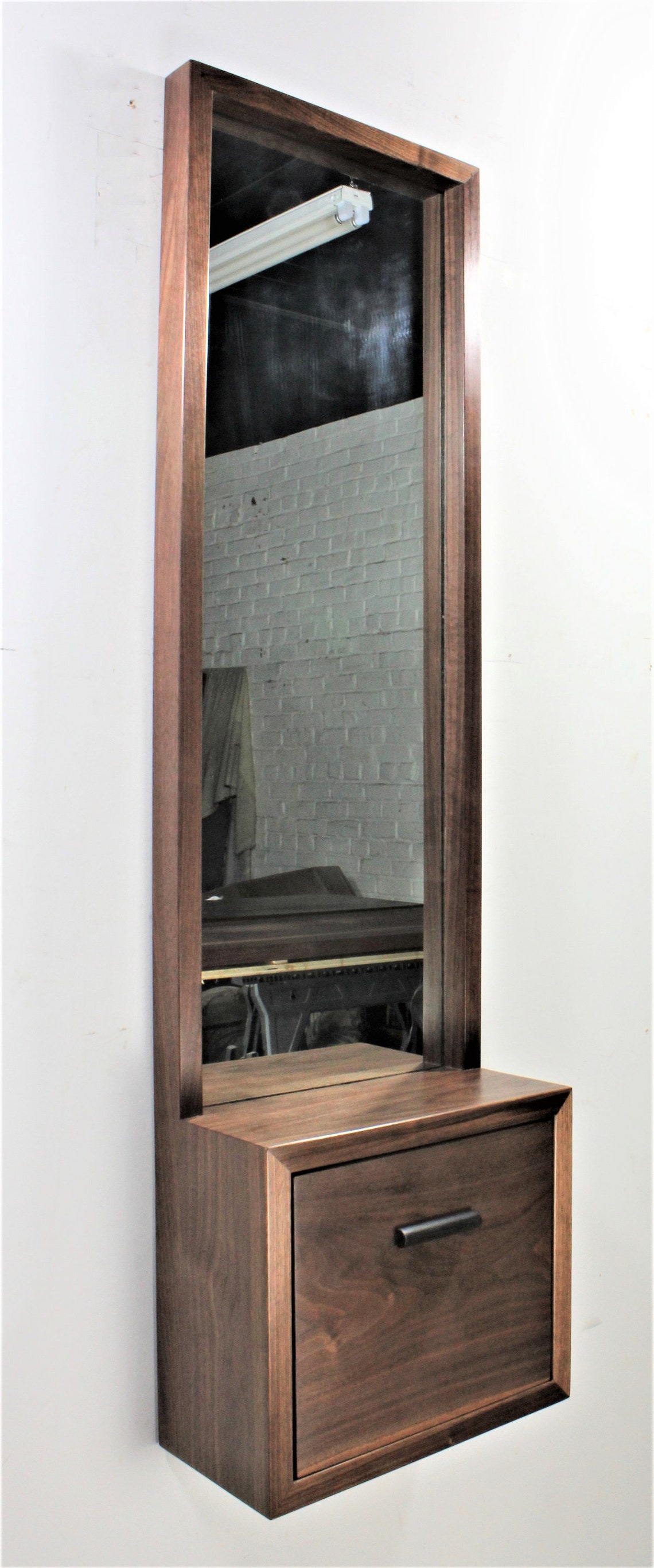 Custom Large Walnut Entry Hall Mirror With Wall Shelf and Drawer ...
