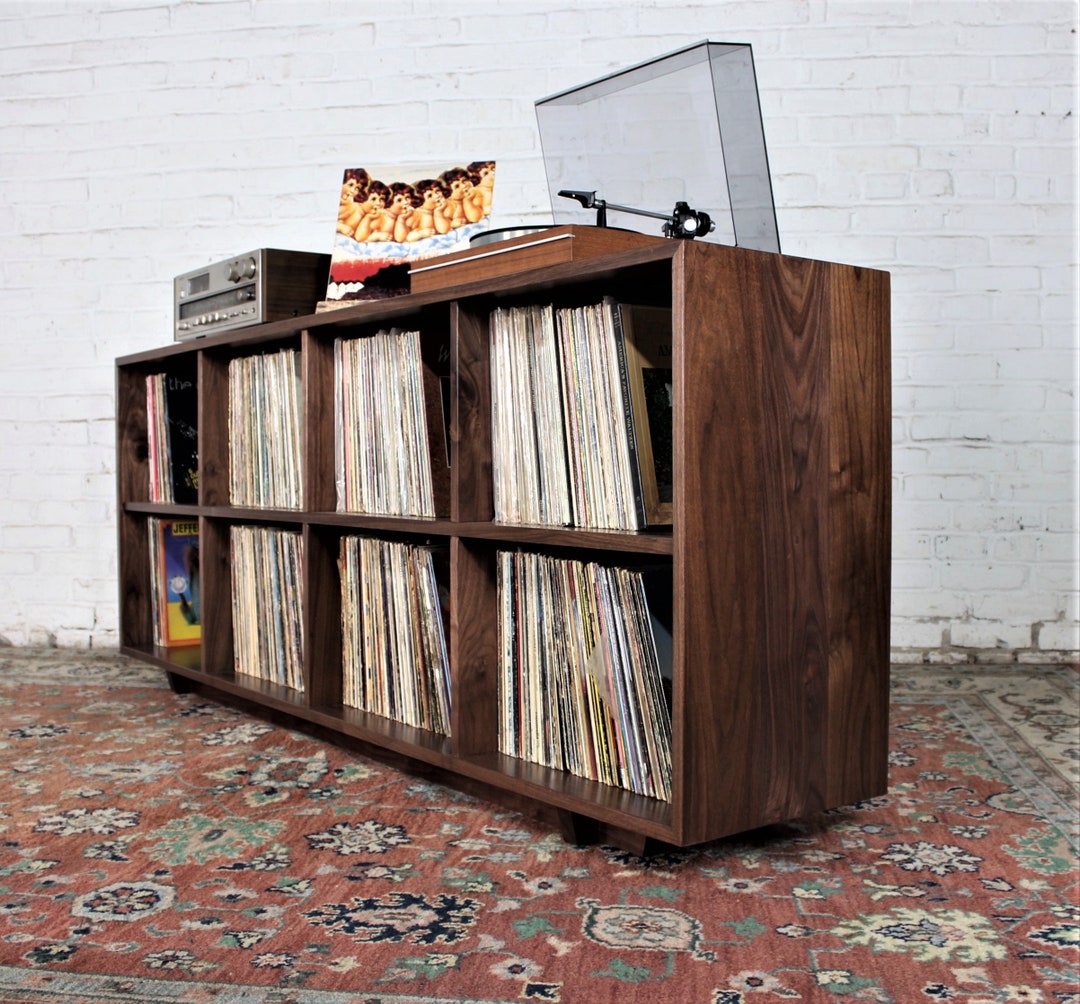 Solid Walnut 80" Record Vinyl Case Bookcase Mid Century and Craft Style ...
