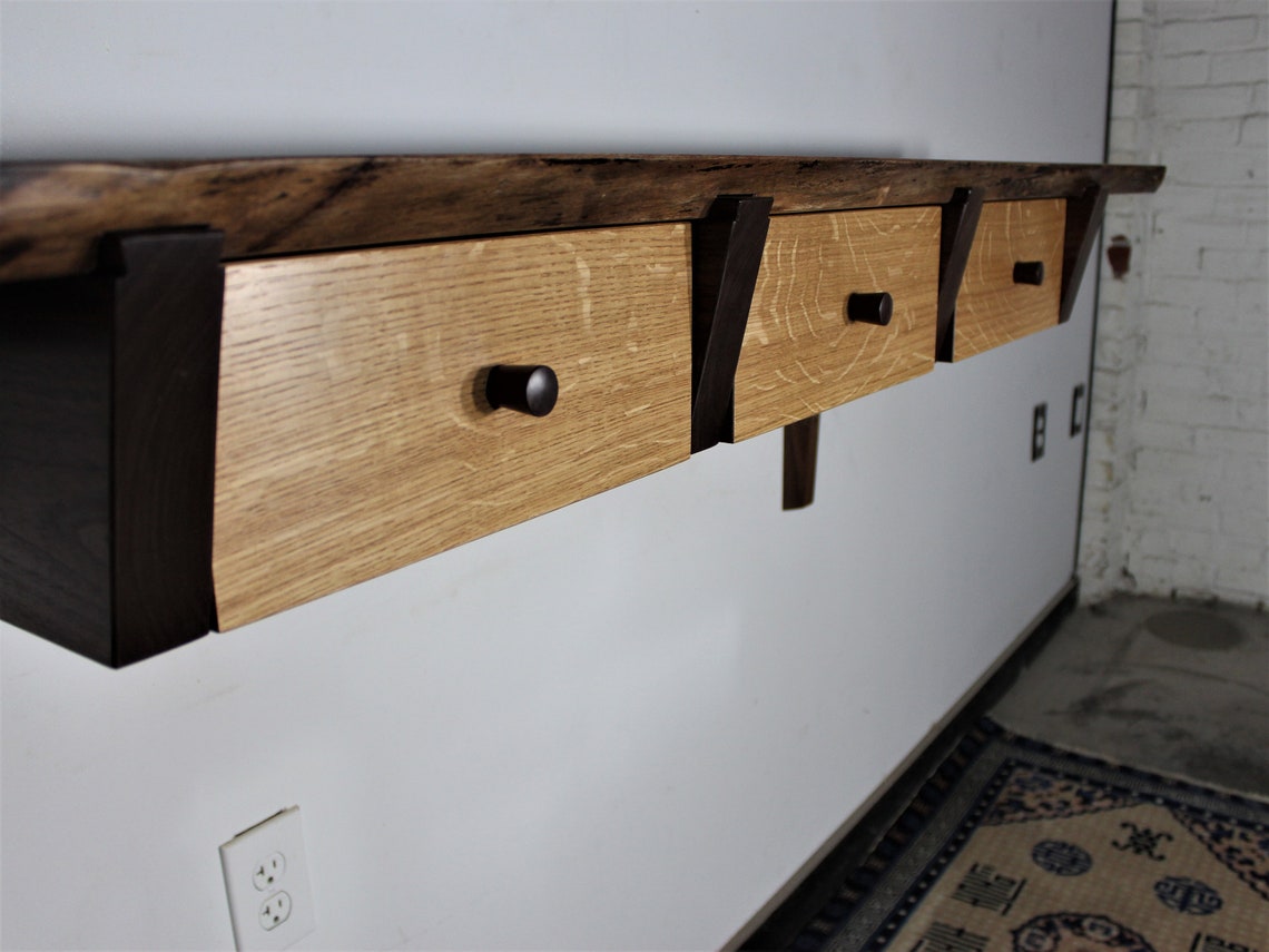 Custom Walnut Live Edge 3 Drawer Wall Unit Floating Desk Entry Table ...