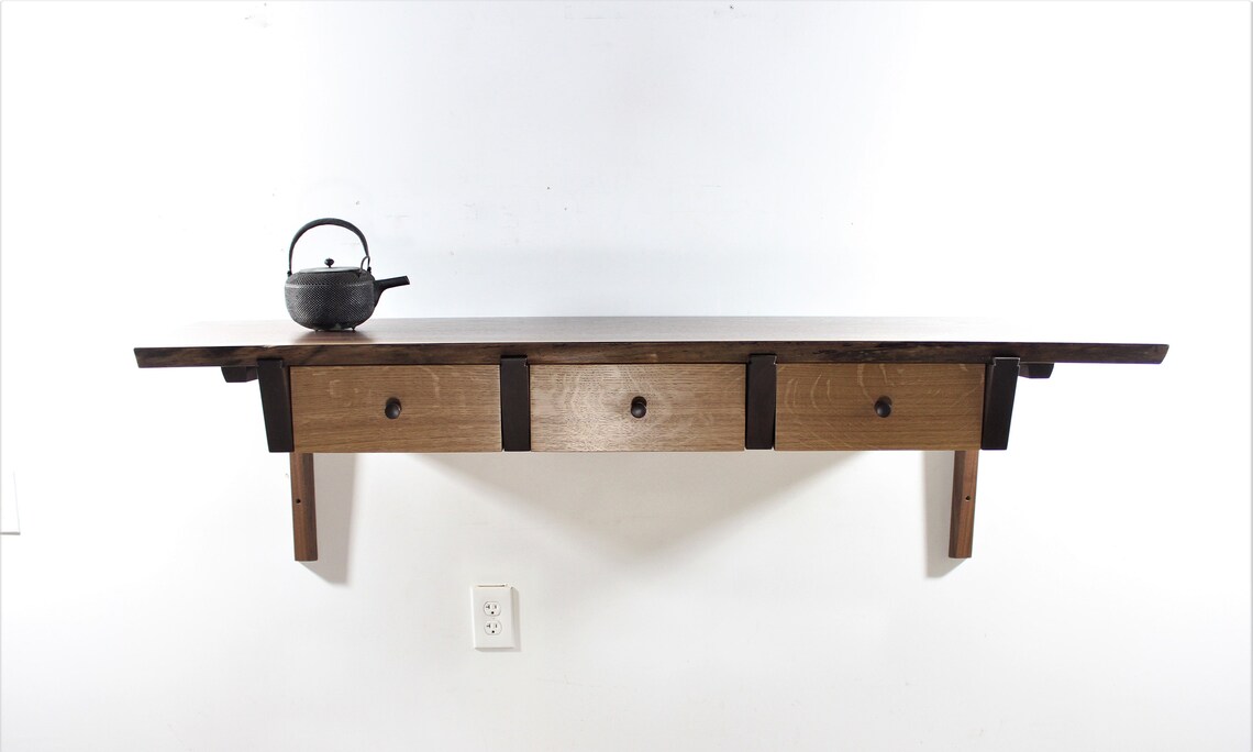 Custom Walnut Live Edge 3 Drawer Wall Unit Floating Desk Entry Table ...