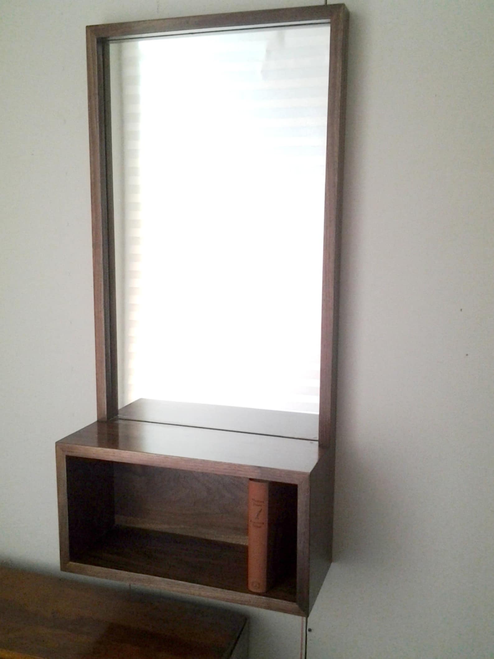Custom Walnut Entry Hall Mirror With Wall Shelf Mid Century Style to ...
