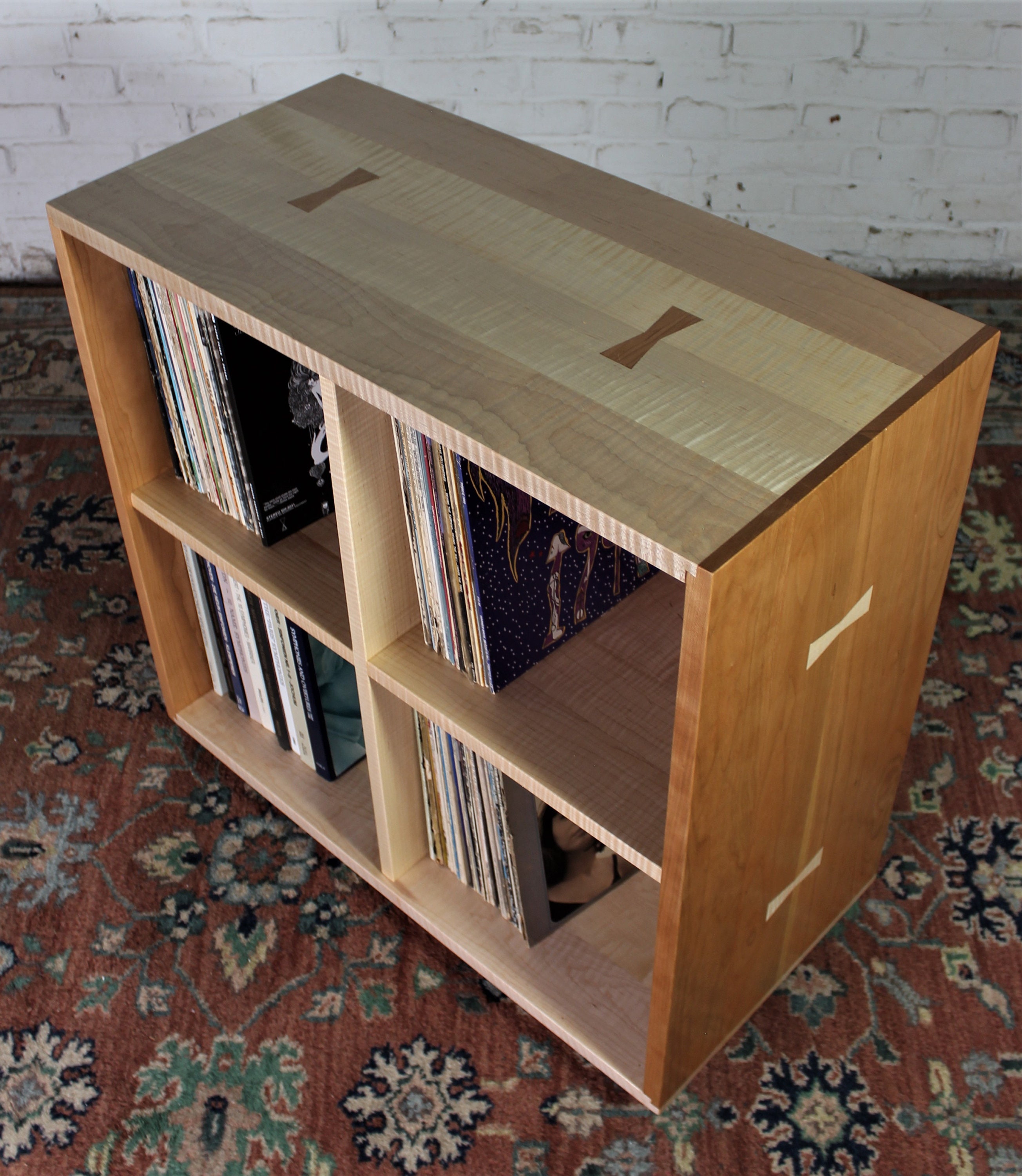 Solid Maple and Cherry Four Bay Record Vinyl Storage Unit Bookcase Mid ...