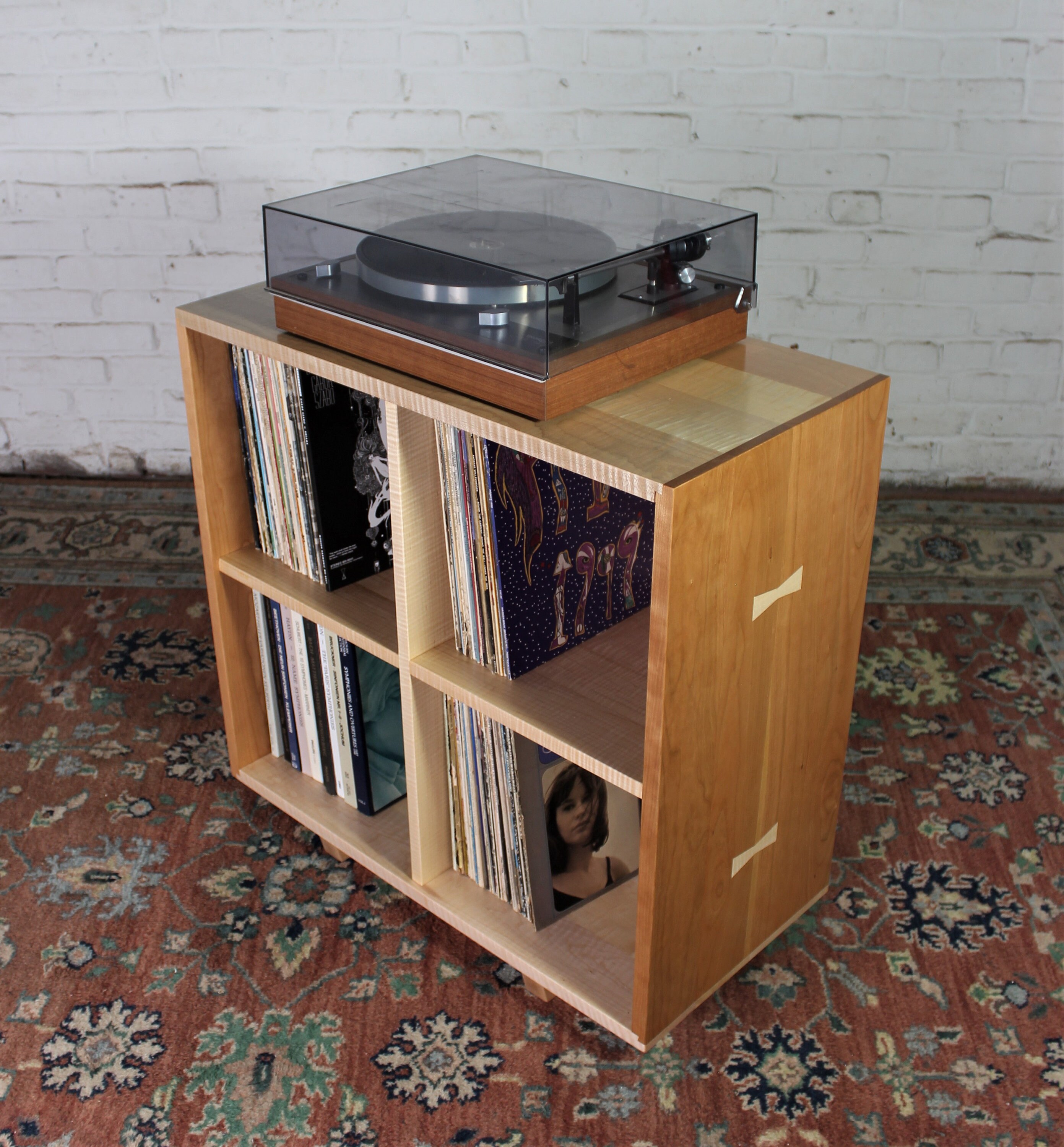Solid Maple and Cherry Four Bay Record Vinyl Storage Unit Bookcase Mid ...