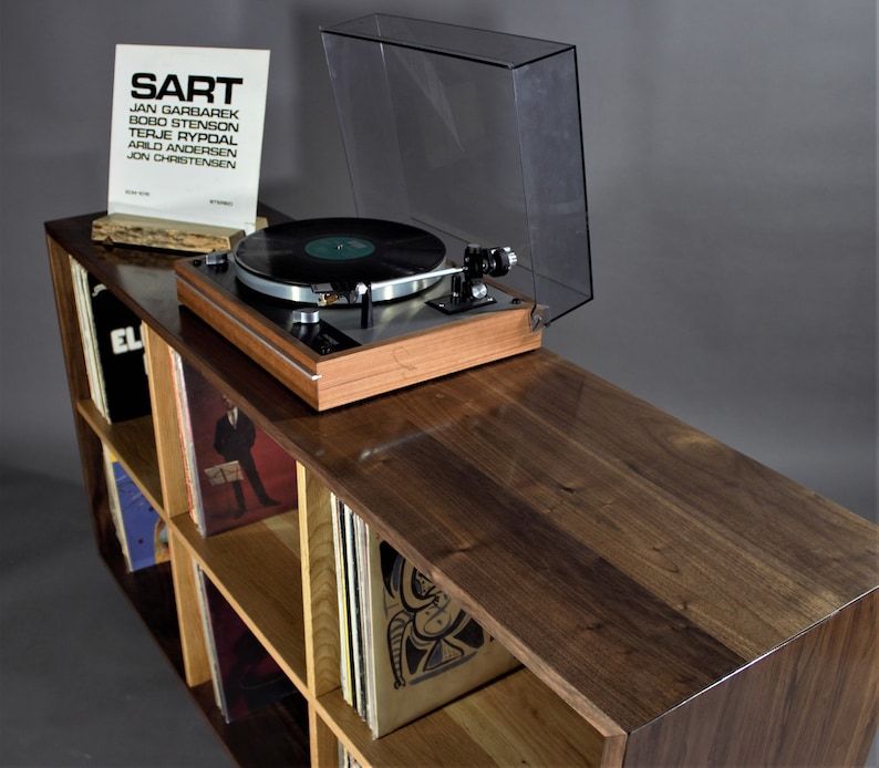 Solid Two Tier Handmade Walnut Record Case Bookcase With White Oak ...