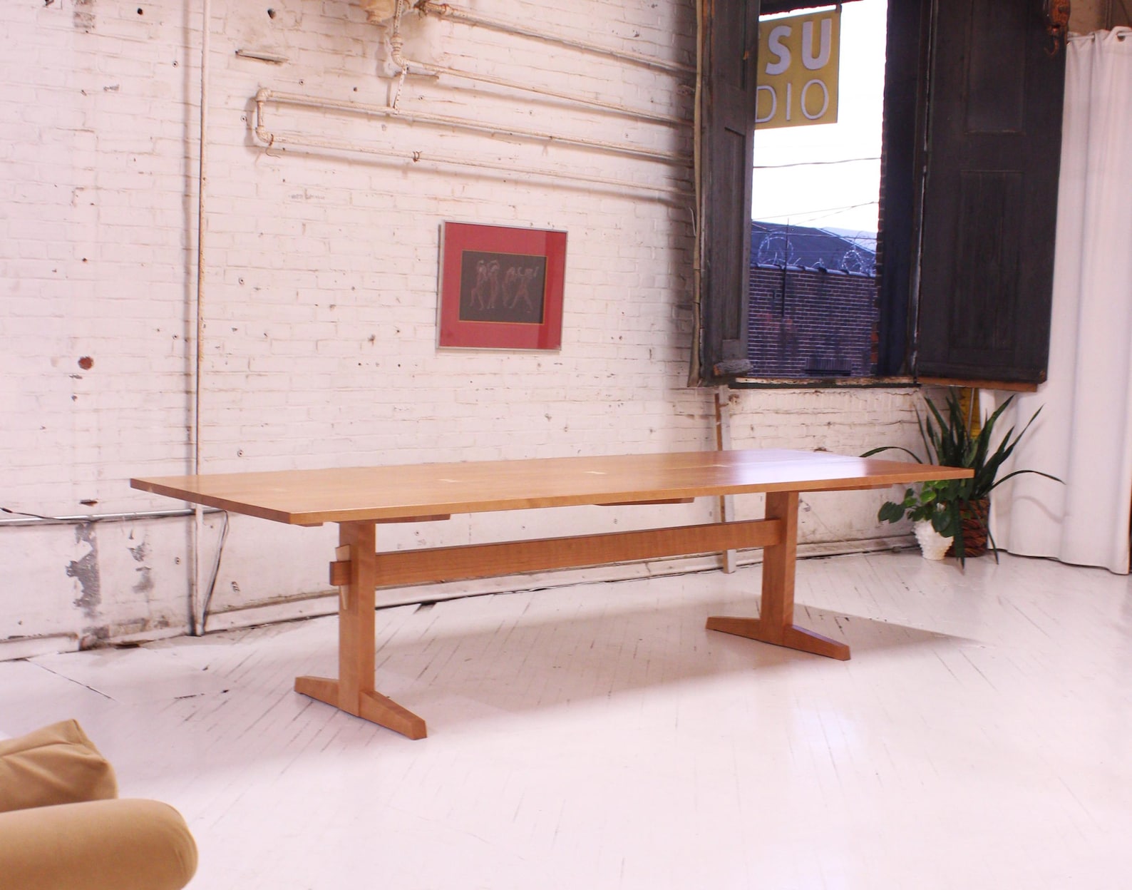 Custom Solid Wood Knockdown Trestle Dining Table Traditional Japanese ...