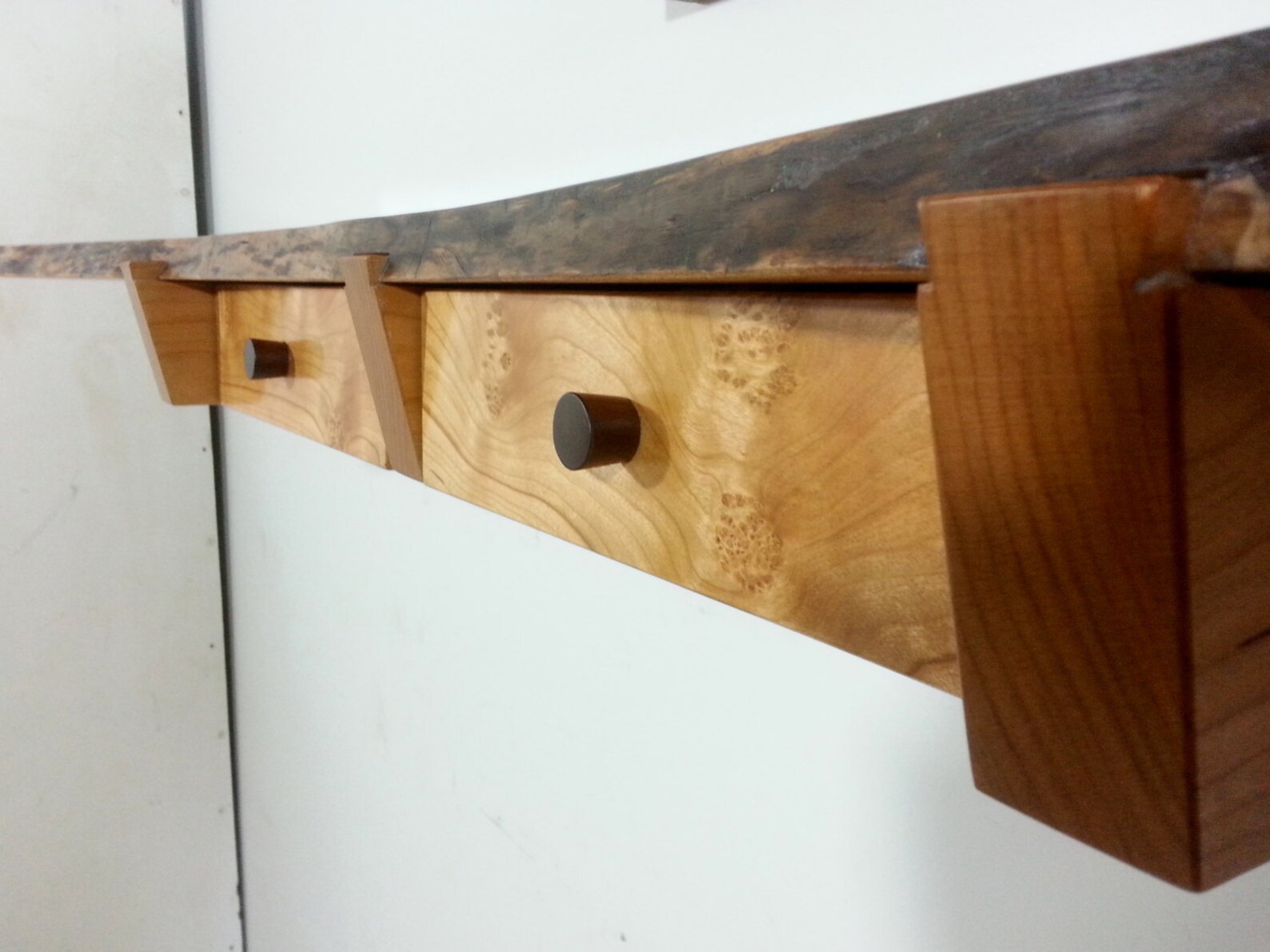Custom Cherry Live Edge Shelf Floating 2 Drawer Entry Accent - Etsy