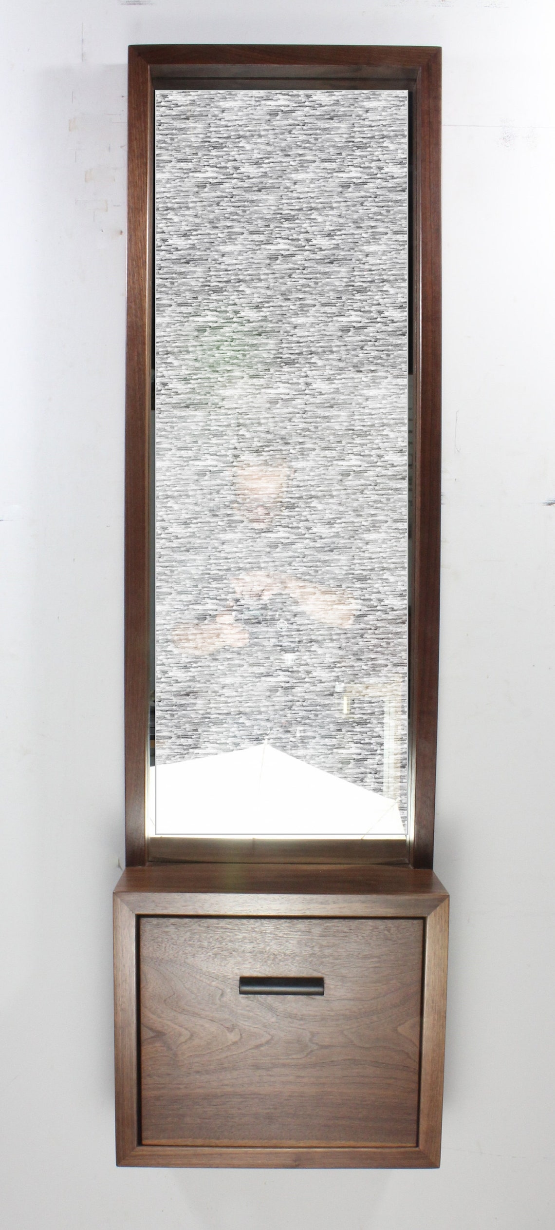 Custom Large Walnut Entry Hall Mirror With Wall Shelf and Drawer ...