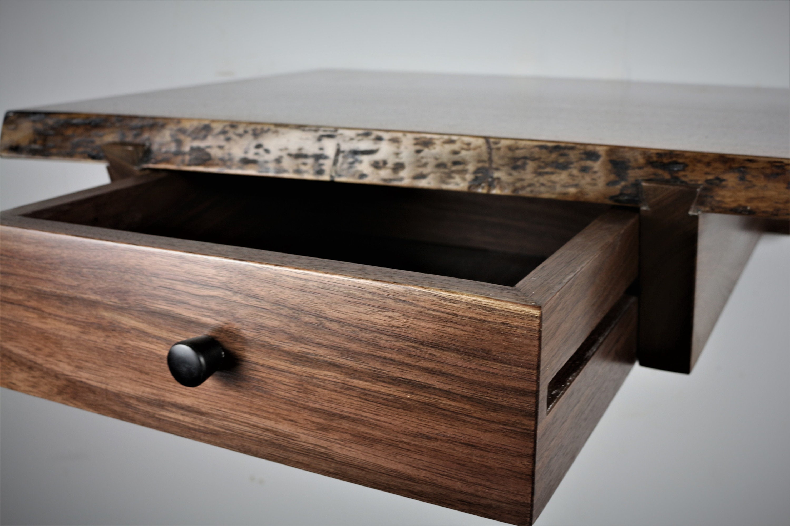 Custom Walnut Live Edge Shelf Floating Single Drawer Entry - Etsy