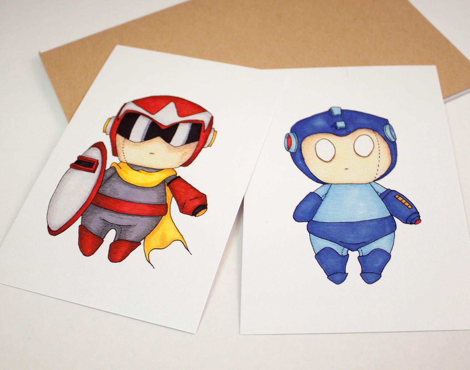 Mini Proto Man & Mega Man Set - 4x6 Print [ Capcom / Fan Art / Chibi ...