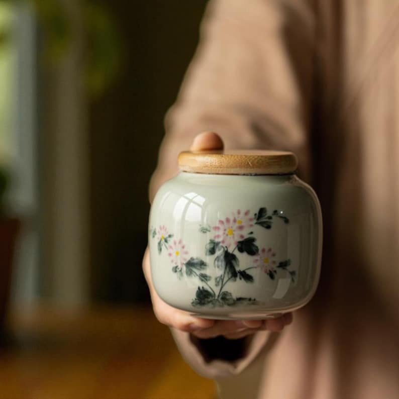 Handmade Floral Ceramic Jar – Artisan Storage for Tea, Coffee, Spices ...