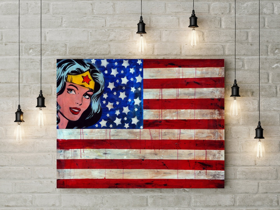 Wonder Woman Art-wonder U.s.a-flag Art-art American Flag-comic-wonder ...
