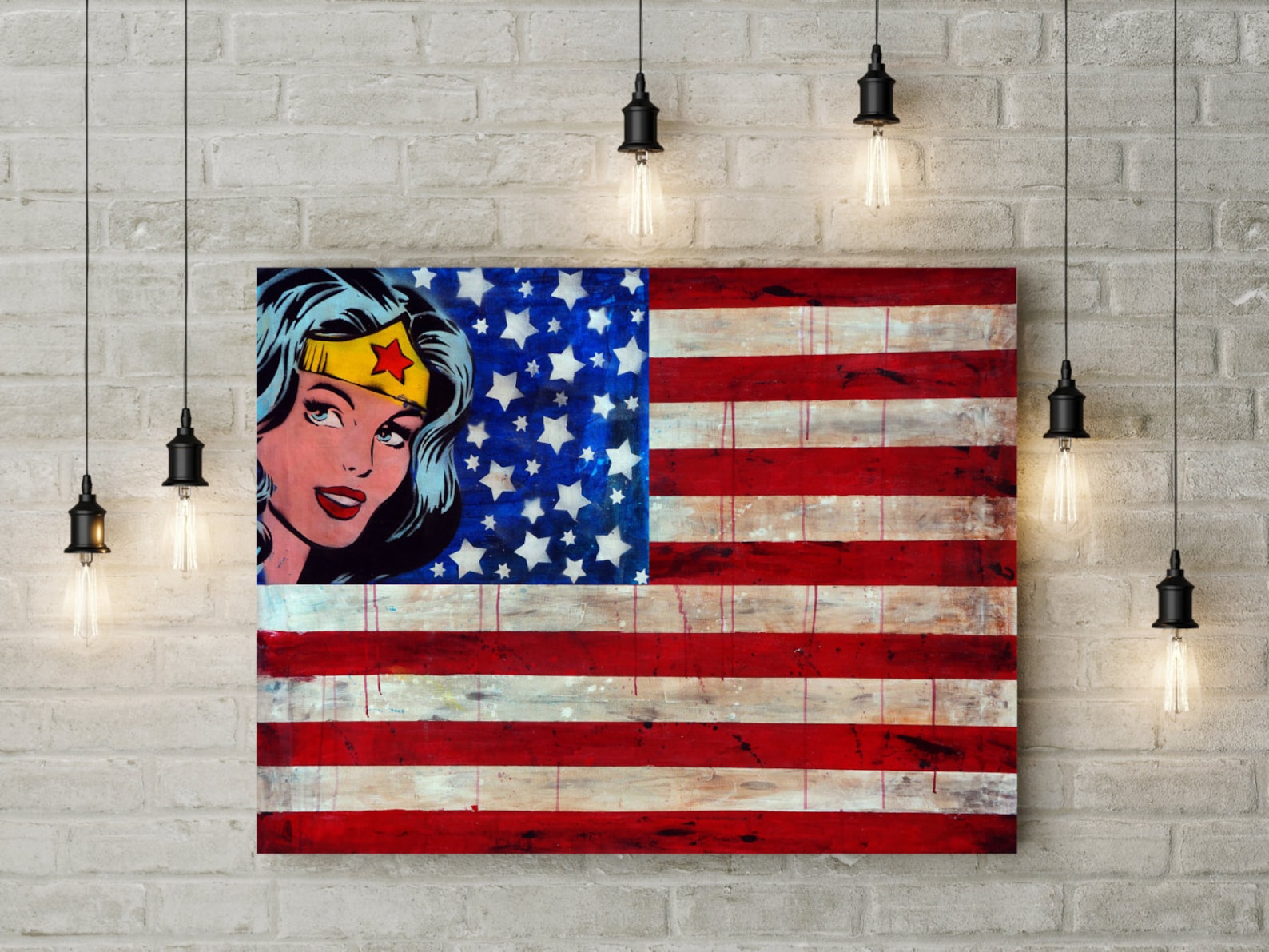 Wonder Woman Art-wonder U.s.a-flag Art-art American - Etsy