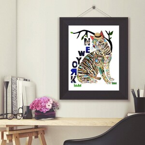 Cat Art -cat Art Print -cat Gift -cat Wall Art -map Cat -new York Cat ...