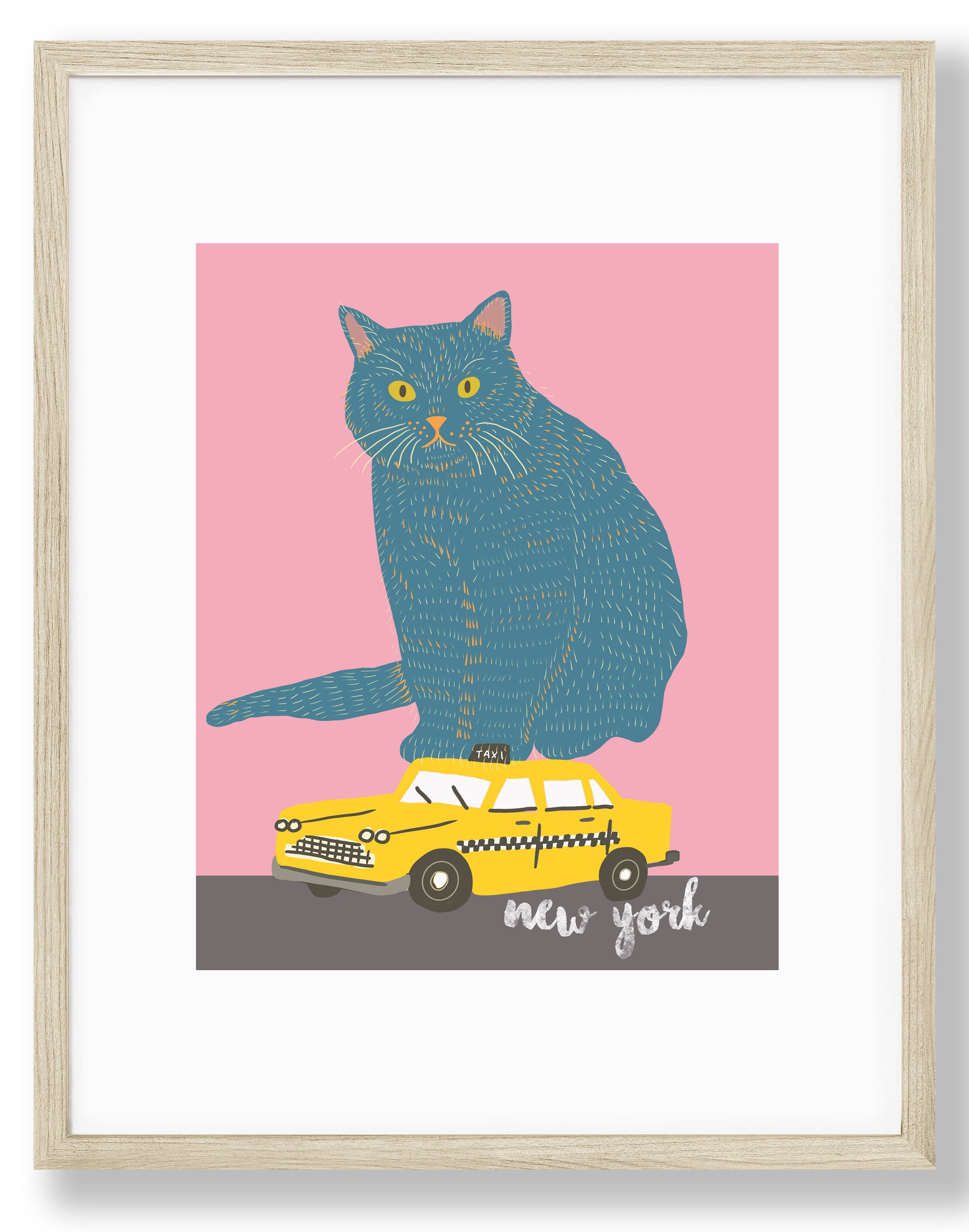 Cat Art Print/cat Print Wall Art/art Print Cat/cat/cat Art/cat Taxi Art ...