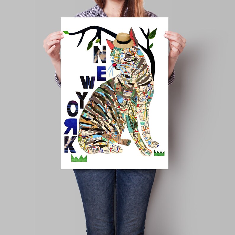 Cat Art cat Art Print cat Gift cat Wall Art map Cat new - Etsy