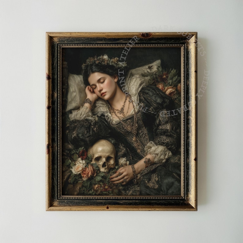 Victorian Gothic Printable Art, Moody Portrait With Skull, Dark ...