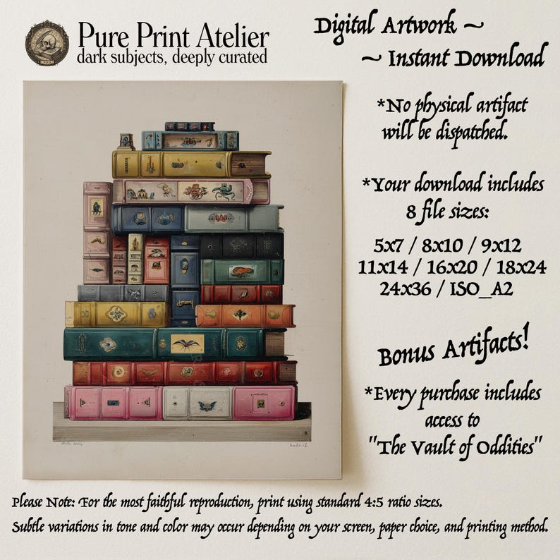 Vintage Book Tower, Dark Academia Wall Art, Printable Literary Decor ...