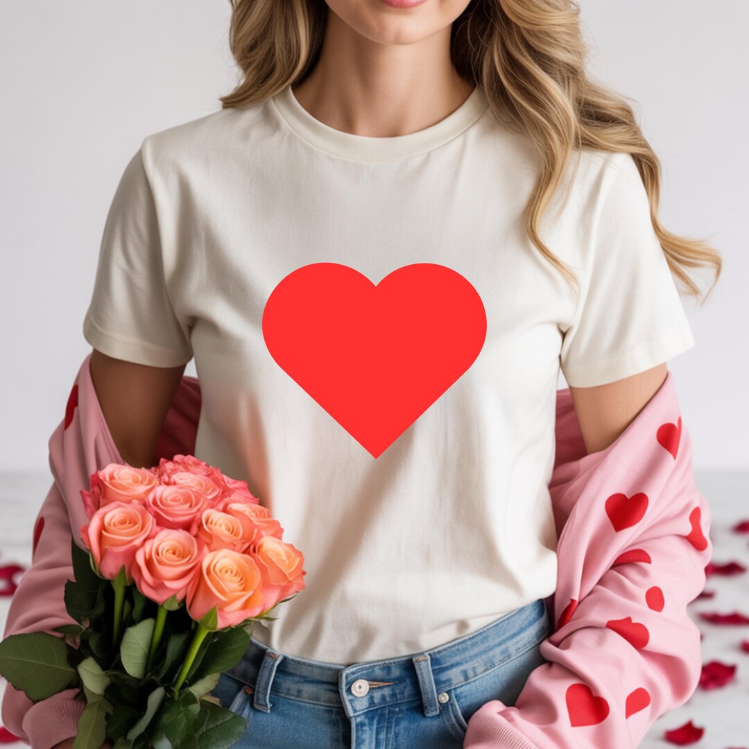 Simple Red Heart T-shirt, Minimalist Valentines Day Shirt, Cute Love ...
