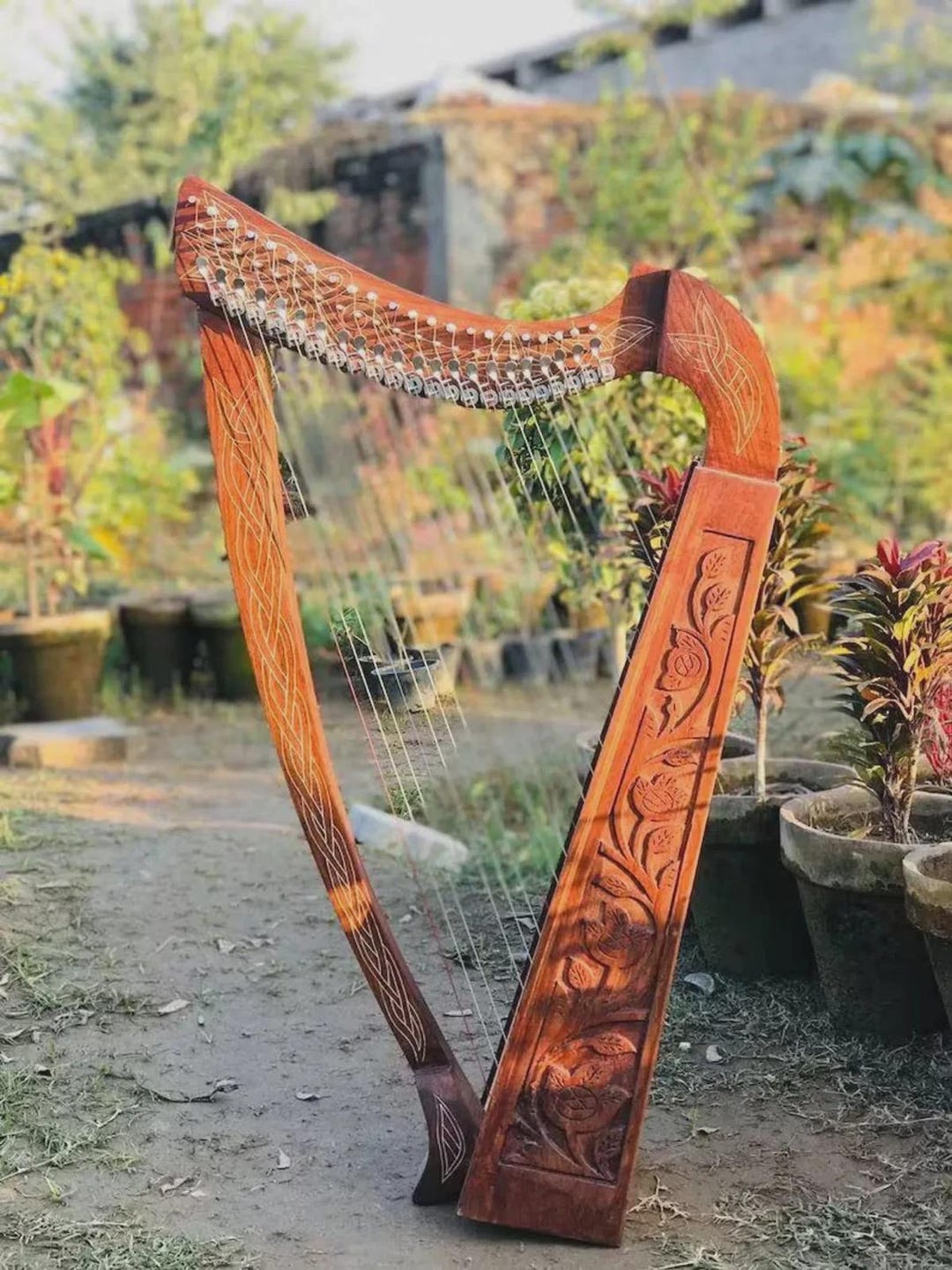22-string Rosewood Harp With Case, Hand-carved Lever Harp - Etsy