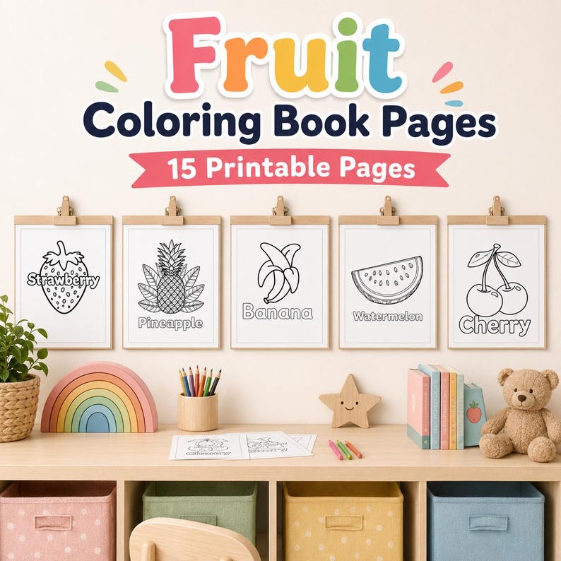 Fruit Coloring Pages Bundle: Printable Kids Coloring Sheets, Preschool ...