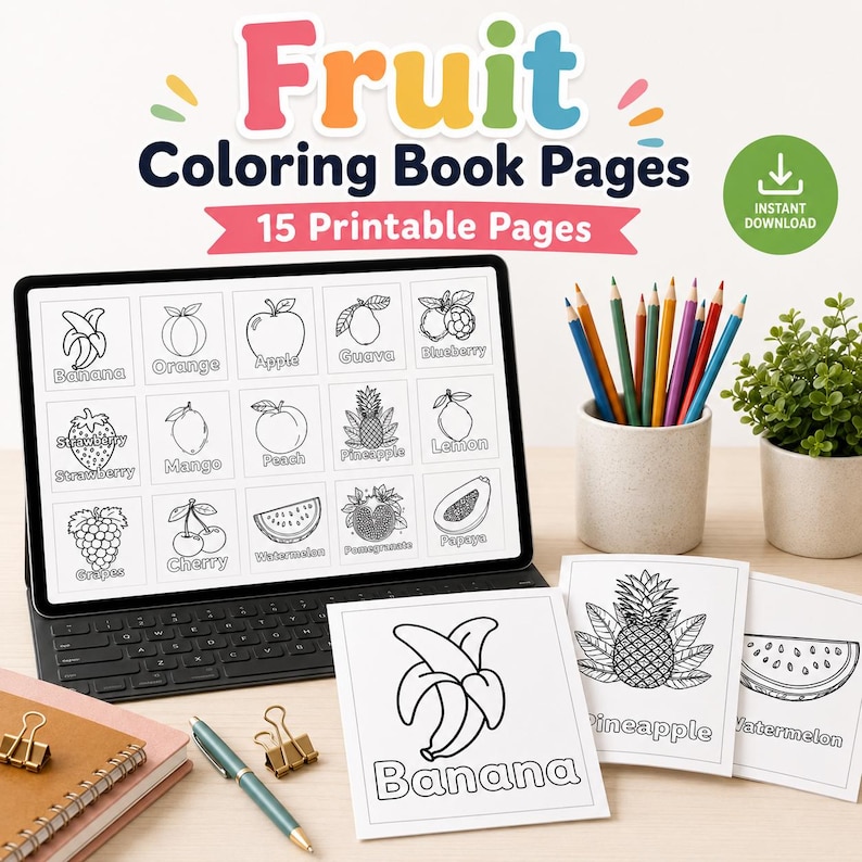 Fruit Coloring Pages Bundle: Printable Kids Coloring Sheets, Preschool ...