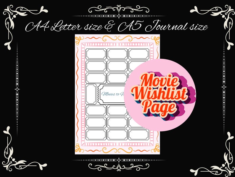 Movies to Watch - PINK PRINTABLE Journal Page- Movie Wishlist - Etsy