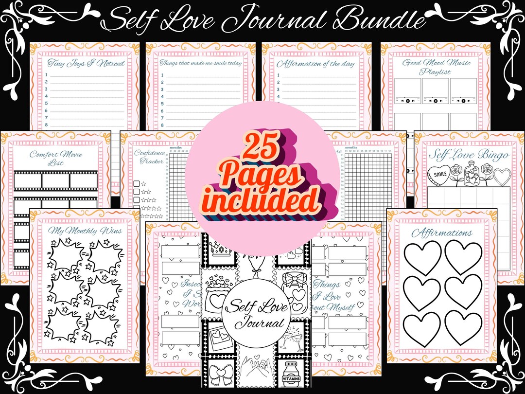 SELF LOVE Journal Bundle - 25 PINK Printable Journal Pages -A5 & A4 ...